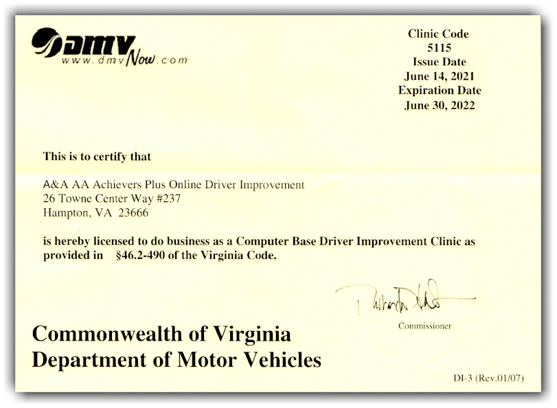 Our Certification for the VA Online Drivers Instruction Clinic | Online ...